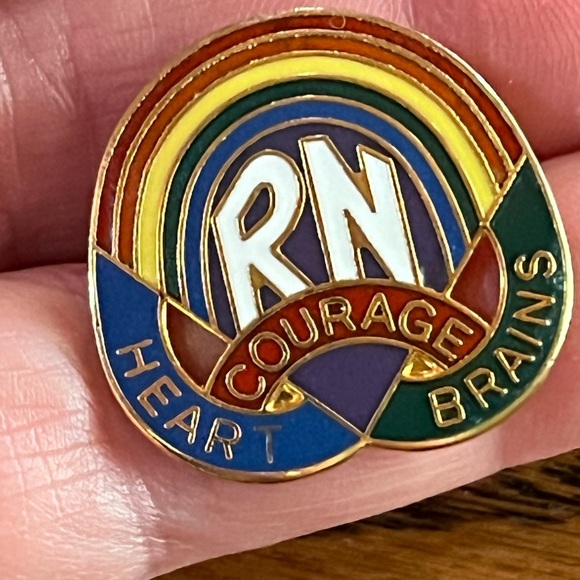 Jewelry | Rn Courage Brains Heart Cloisonne Enamel Vintage Gold Pin ...
